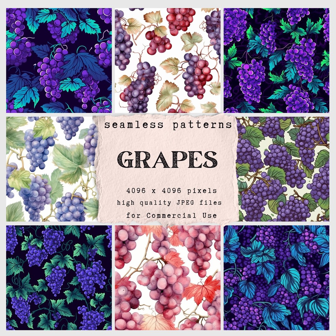 Grapes Pattern Digital Paper - Seamless Papers for Crafts and ...