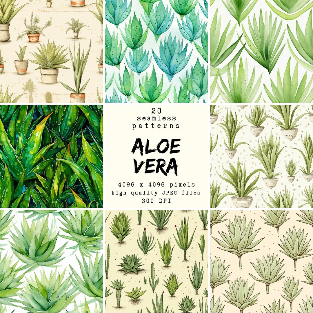 Aloe Vera Digital Paper: 20 Seamless Print-ready Patterns (digital ...