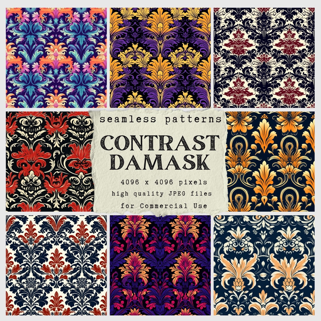 Contrast Damask Pattern Digital Paper - Seamless Papers for Crafts and ...