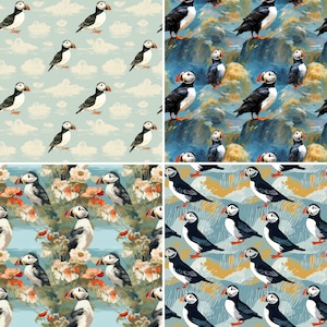 Puffin Bird Pattern - Digital Paper - 20 Seamless Patterns for Crafts ...