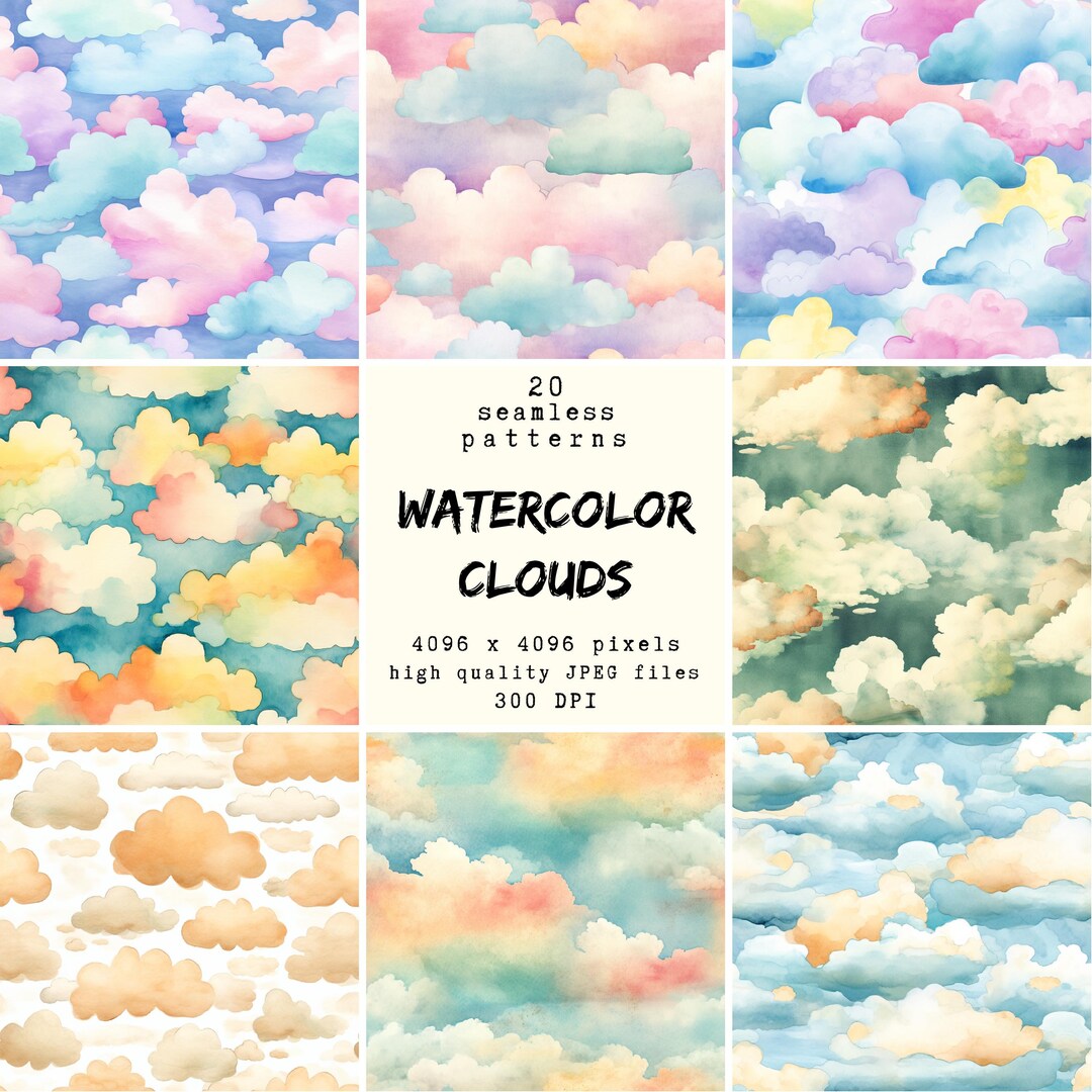 Watercolor Clouds Pattern - Digital Paper - 20 Seamless Patterns for ...