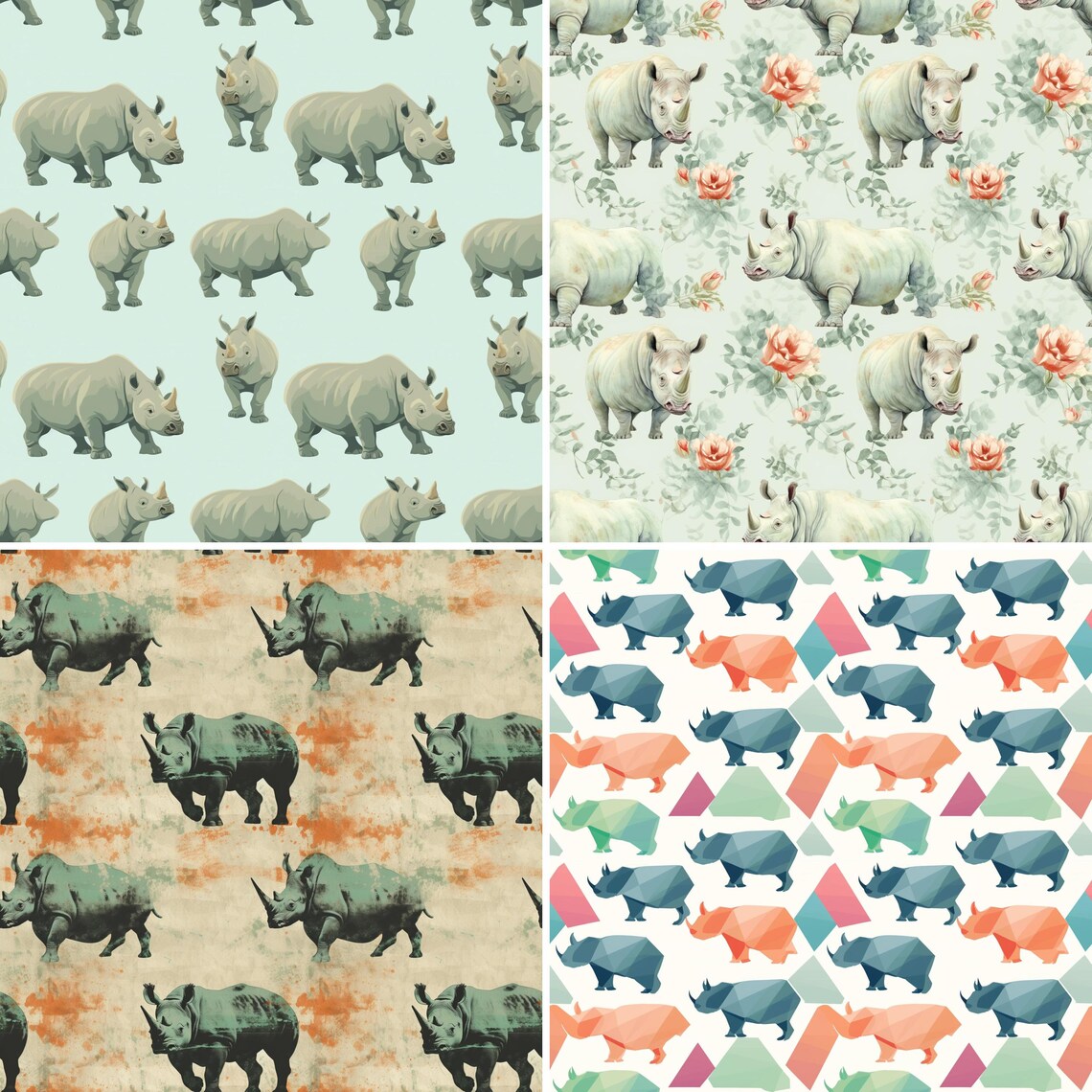 Rhino Pattern - Digital Paper - 20 Seamless Patterns for Crafts and ...