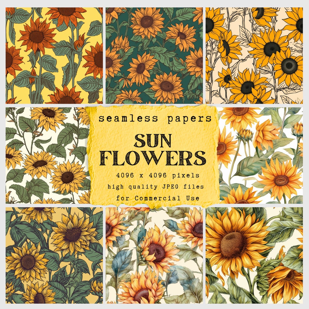 Sunflowers Pattern Digital Paper - Seamless Papers Instant Download for ...