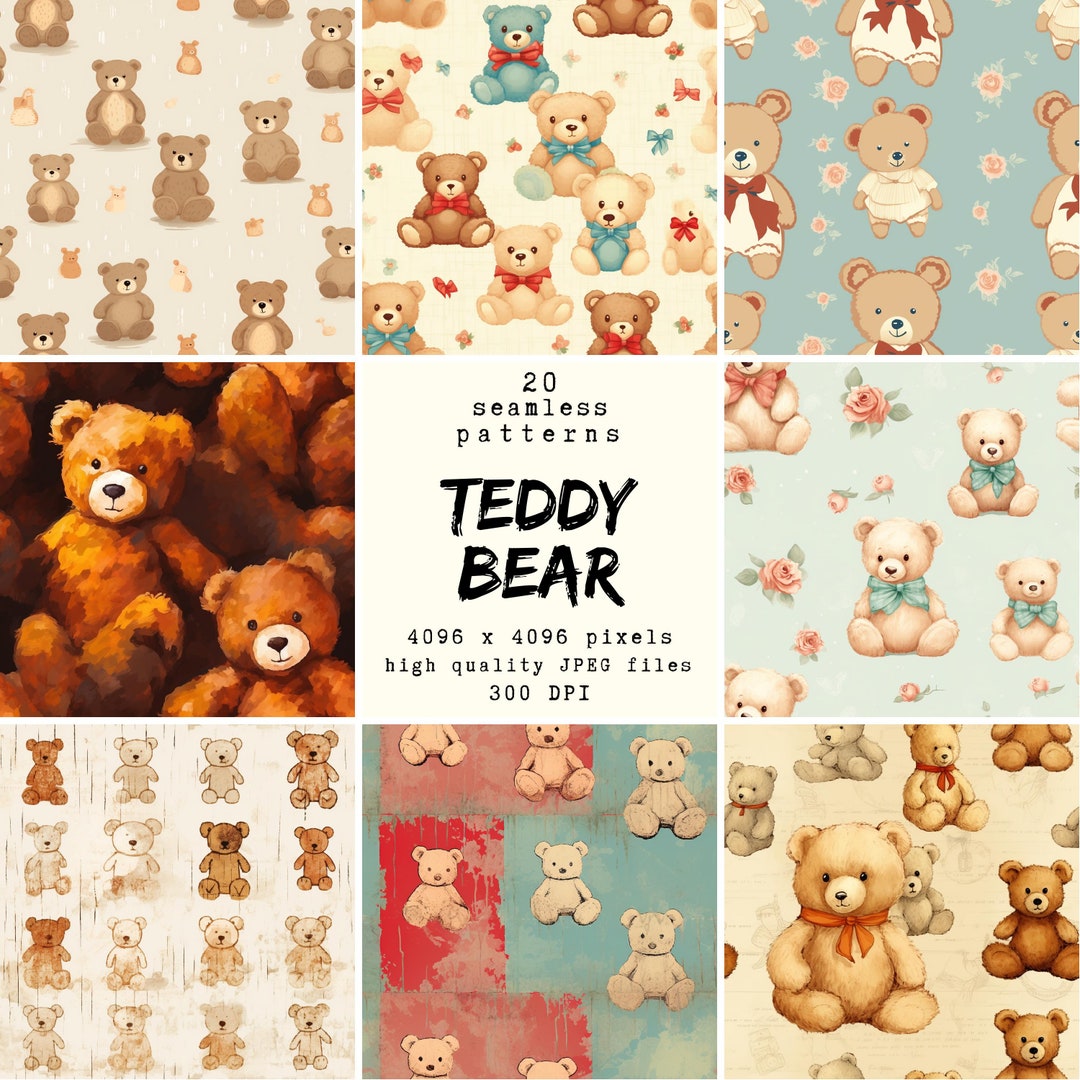 Teddy Bear Pattern - Digital Paper - 20 Seamless Patterns for Crafts ...
