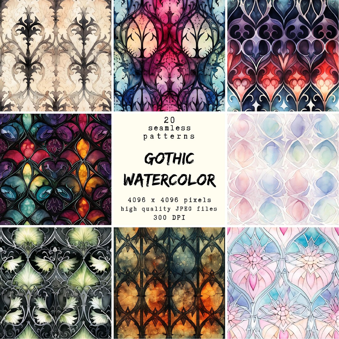 Gothic Watercolor Digital Paper: 20 Seamless Patterns (digital Download ...