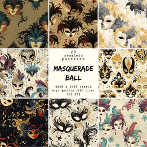 Masquerade Ball Digital Paper: 20 Seamless Patterns (digital Download ...