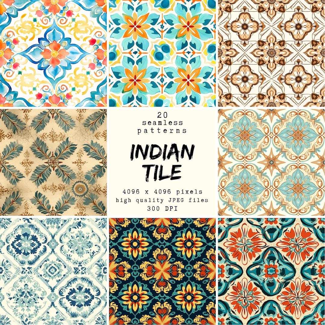 Indian Tile Pattern - Digital Paper - 20 Seamless Patterns for Crafts ...