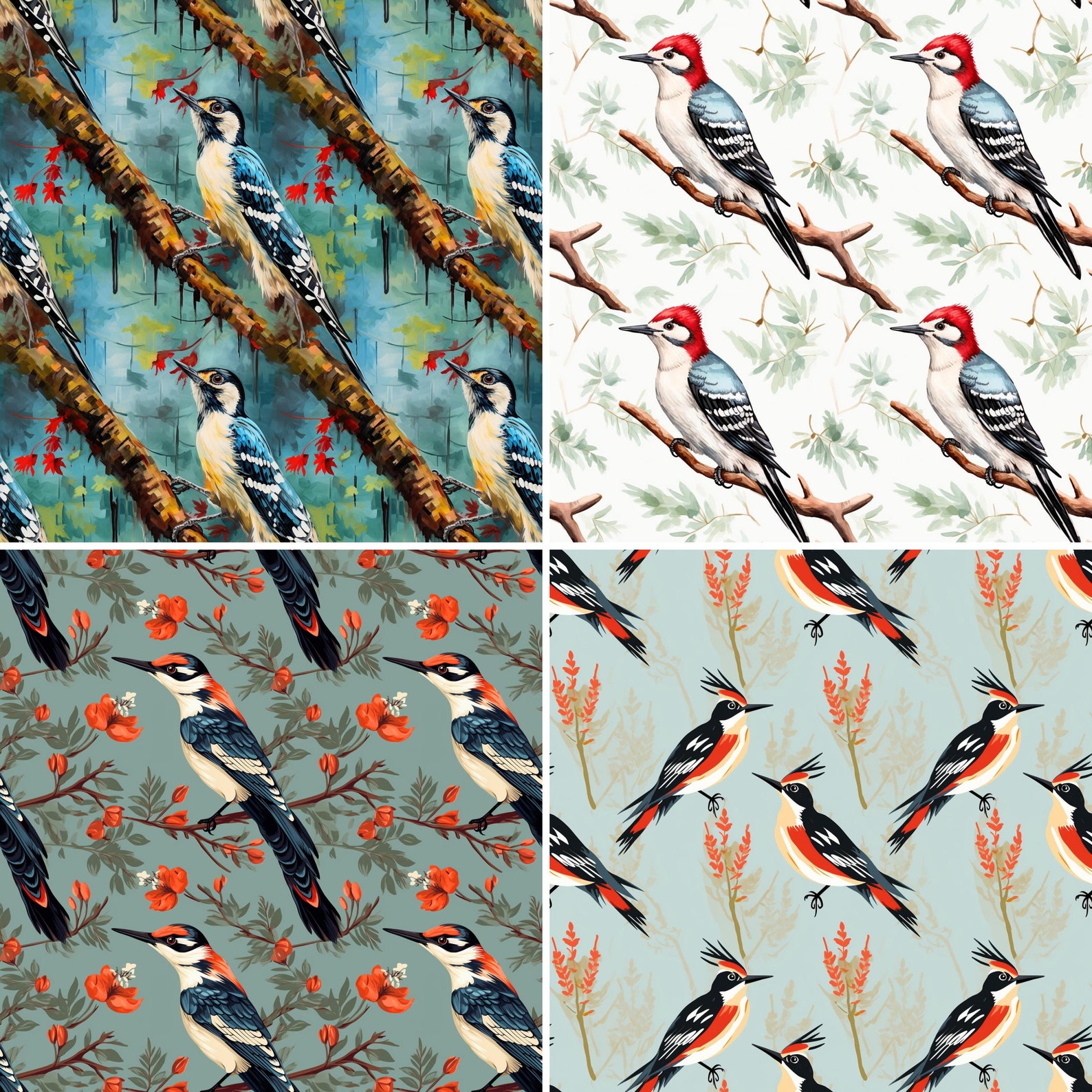 Woodpecker Pattern Digital Paper 20 Seamless Patterns for Crafts and ...