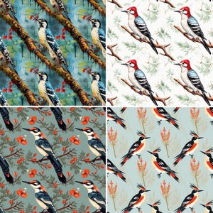 Woodpecker Pattern Digital Paper: 20 Seamless Print-ready Designs (JPEG ...