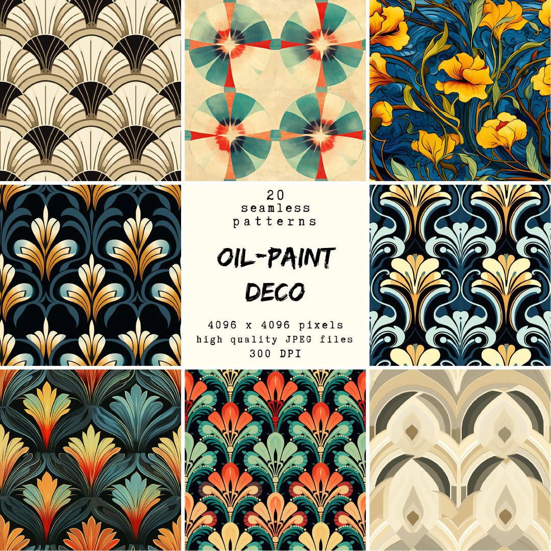 Oil-paint Deco Pattern - Digital Paper - 20 Seamless Patterns for ...