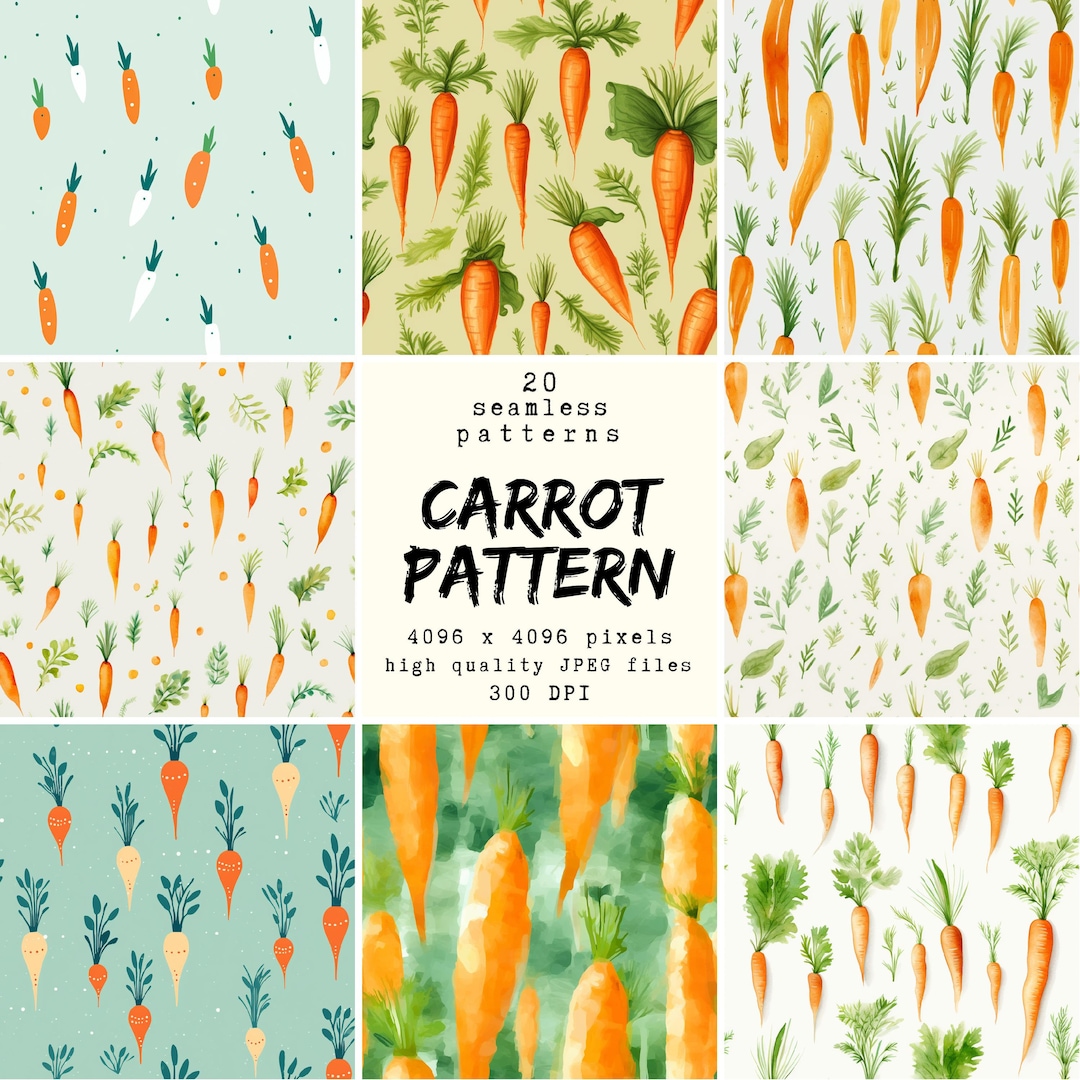 Carrot Pattern Digital Paper: 20 Seamless Print Designs (digital ...