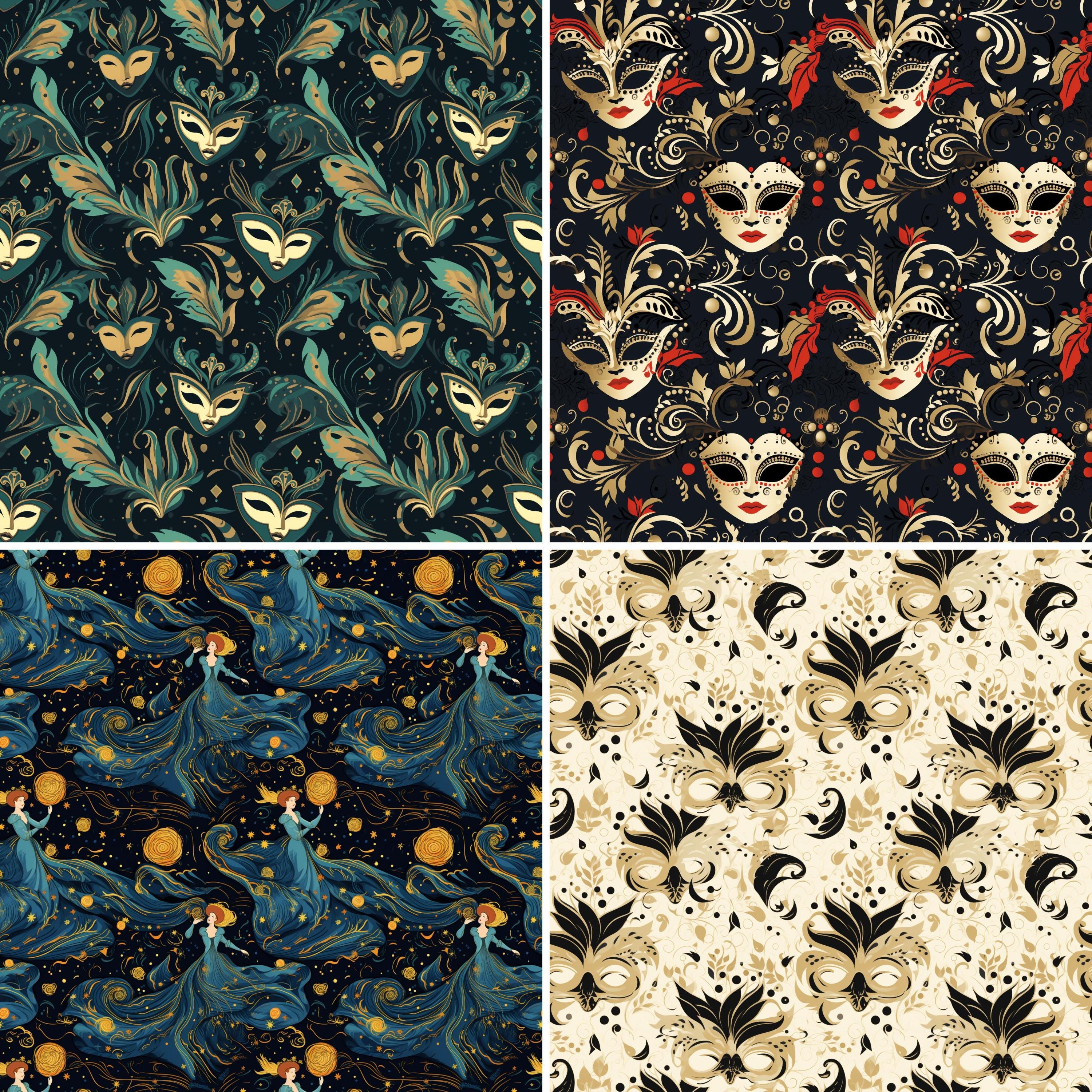 Masquerade Ball Digital Paper: 20 Seamless Patterns (digital Download ...