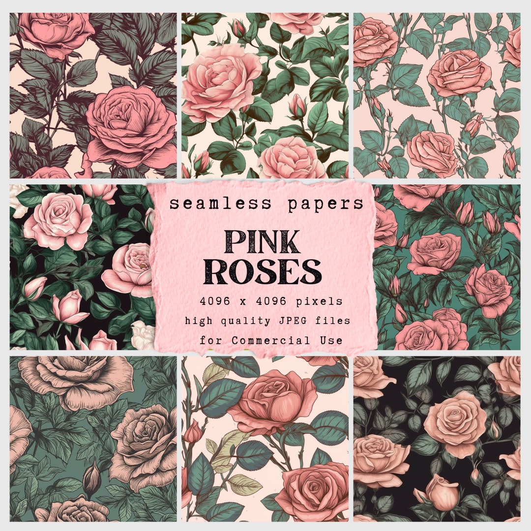 Pink Roses Pattern Digital Paper - Seamless Papers for Crafts and ...