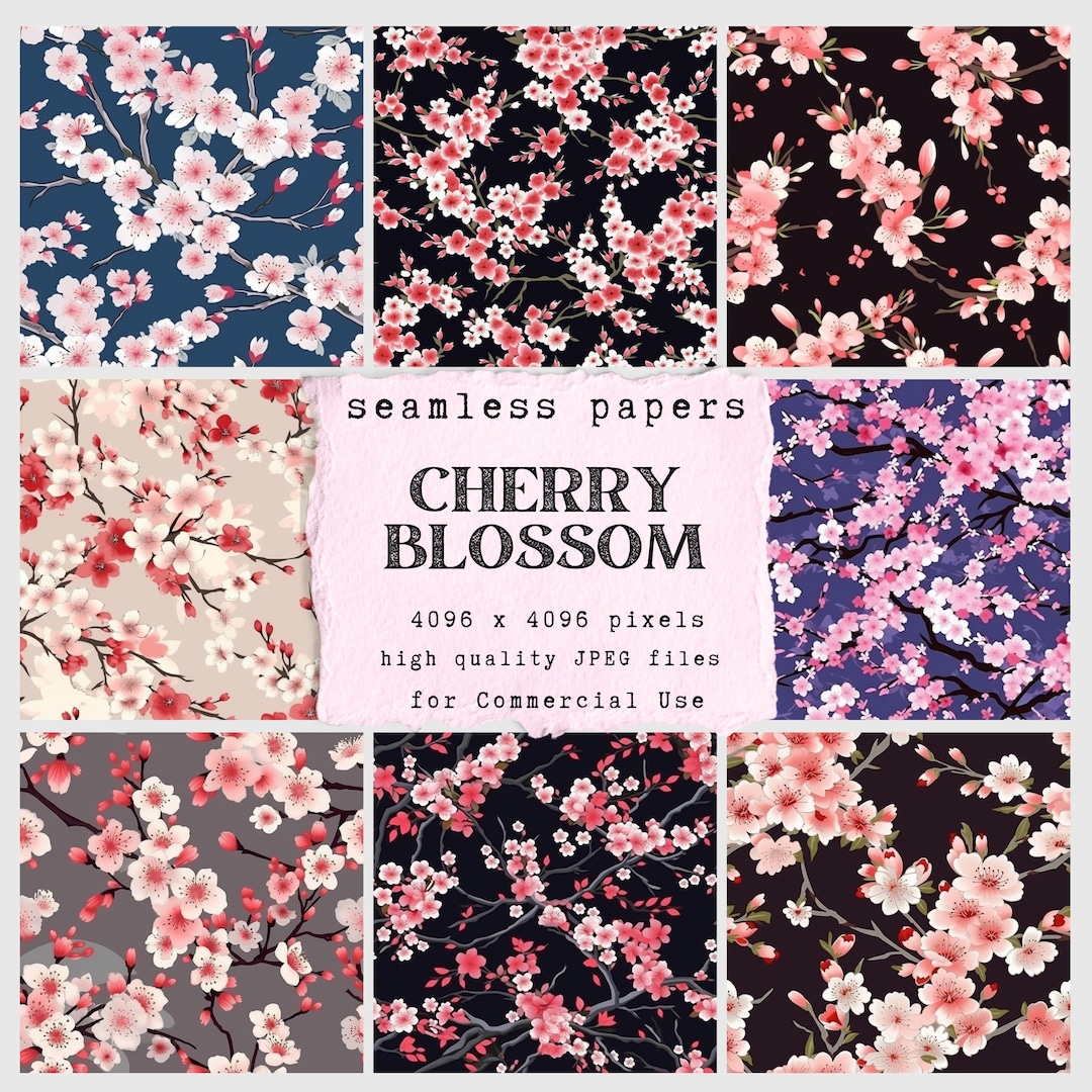Cherry Blossom Pattern Digital Paper - Seamless Papers for Crafts and ...