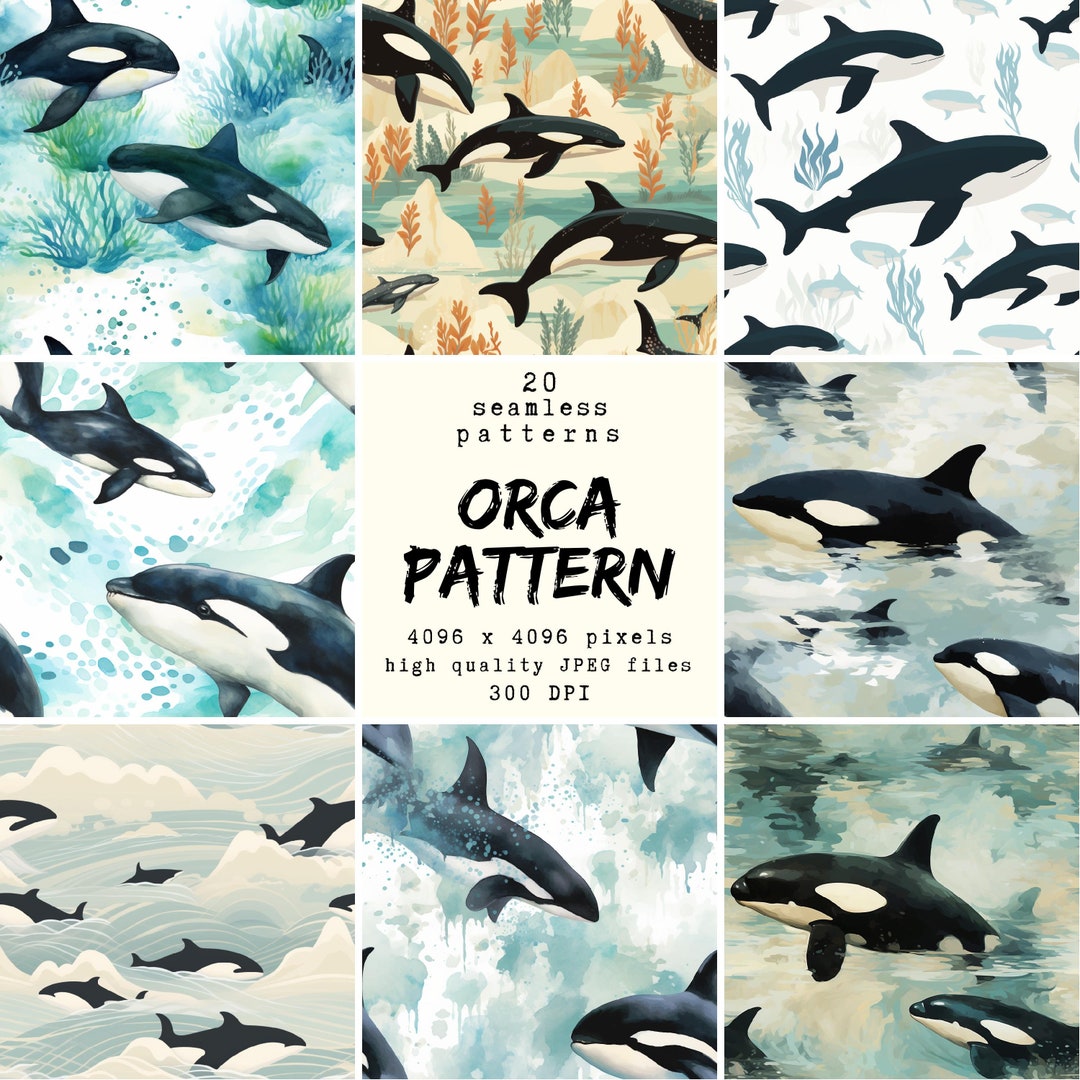 Orca Pattern - Digital Paper - 20 Seamless Patterns for Crafts and ...