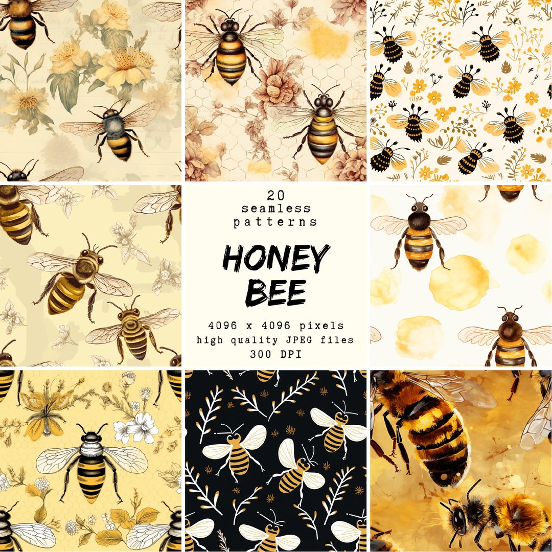Honey Bee Digital Paper: 20 Seamless Patterns (4096x4096 Px) - Etsy