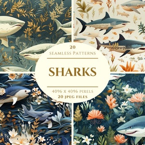 Sharks Digital Paper - 20 Seamless Patterns for Crafts and Commercial ...