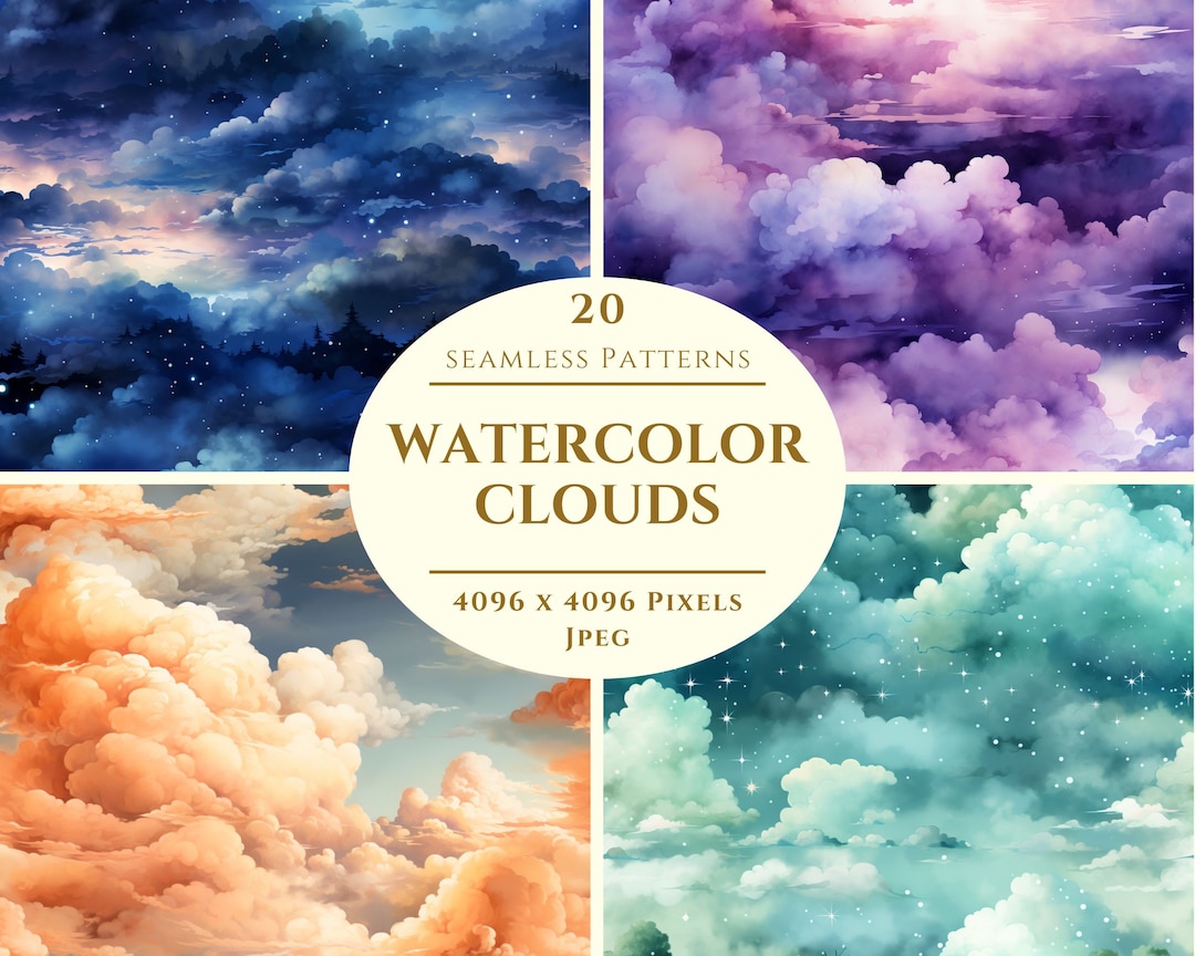 Watercolor Clouds Digital Paper: 20 Seamless Patterns (JPEG) - Etsy