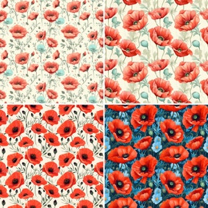 Poppy Flower - Digital Paper - 20 Seamless Patterns for Crafts and ...