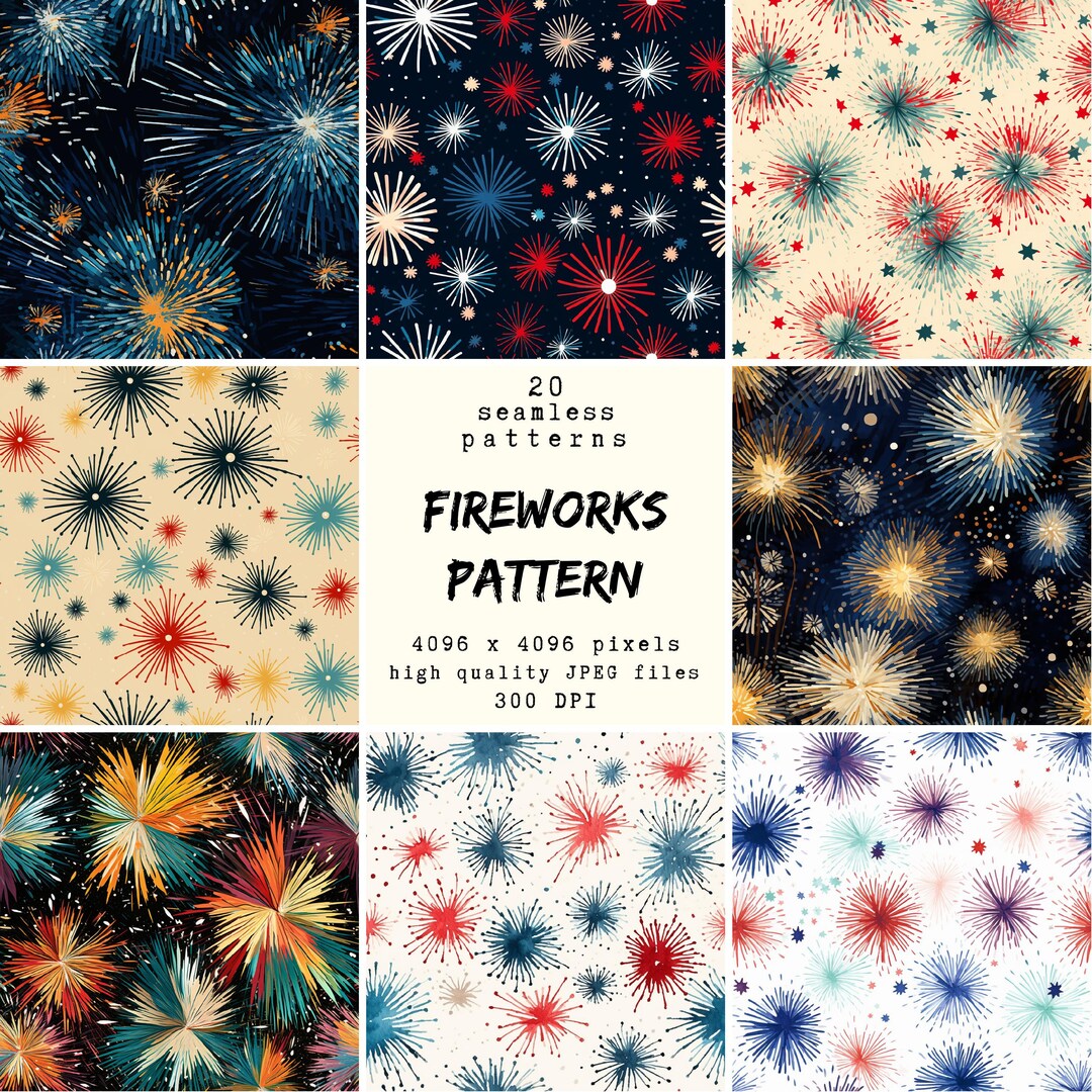 Fireworks Pattern - Digital Paper - 20 Seamless Patterns for Crafts and ...