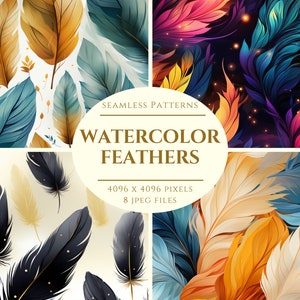 Watercolor Feathers Digital Paper: Seamless Pattern Designs (JPEG) - Etsy