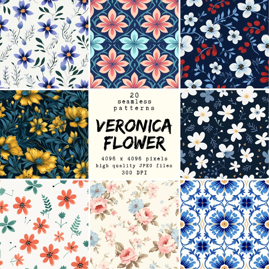 Veronica Flower Digital Paper: 20 Seamless Floral Patterns (digital ...