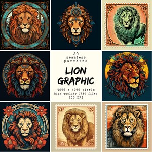 Lion Graphic - Digital Paper - 20 Seamless Patterns for Crafts and ...