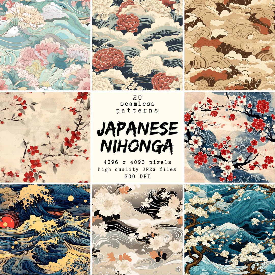 Japanese Nihonga Pattern - Digital Paper - 20 Seamless Patterns for ...
