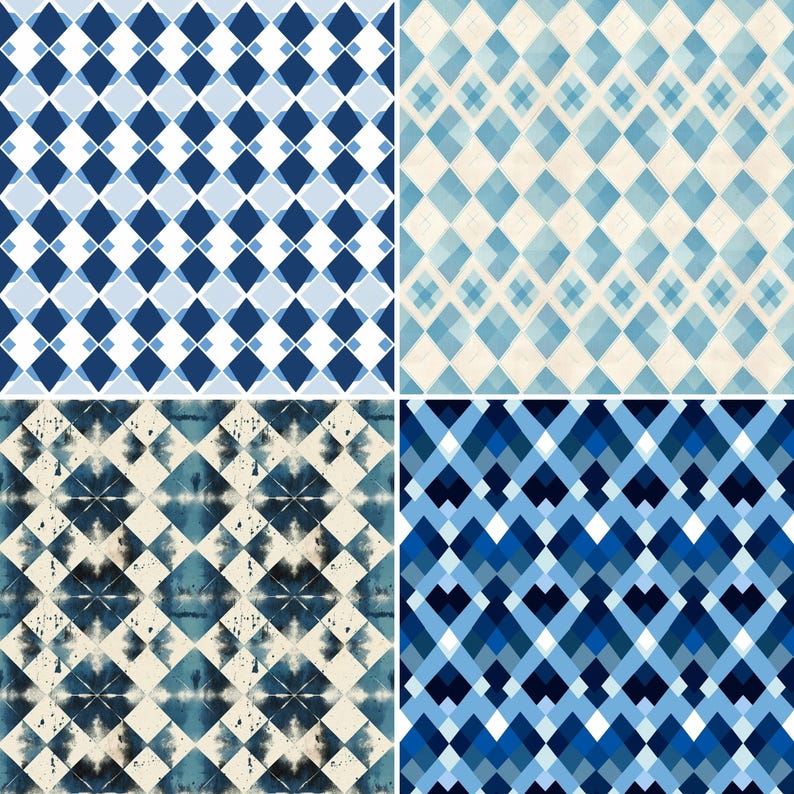 Blue Argyle Digital Paper: Seamless Patterns for POD Use - Etsy