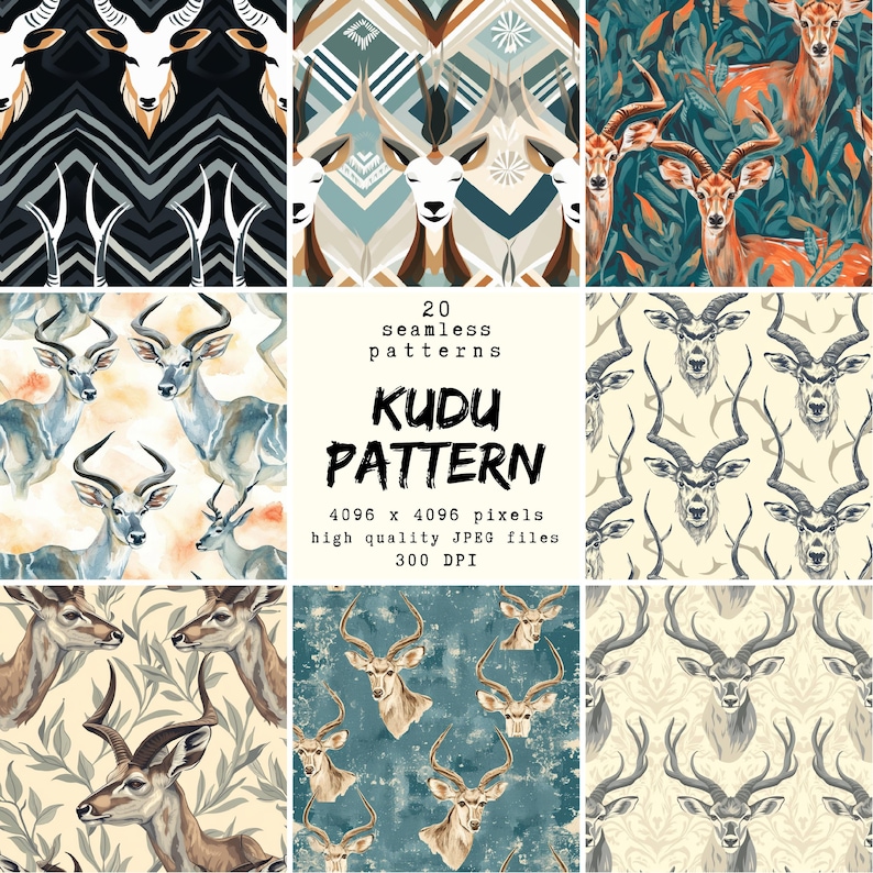 Kudu Pattern Digital Paper: 20 Seamless Print Designs (digital Download ...