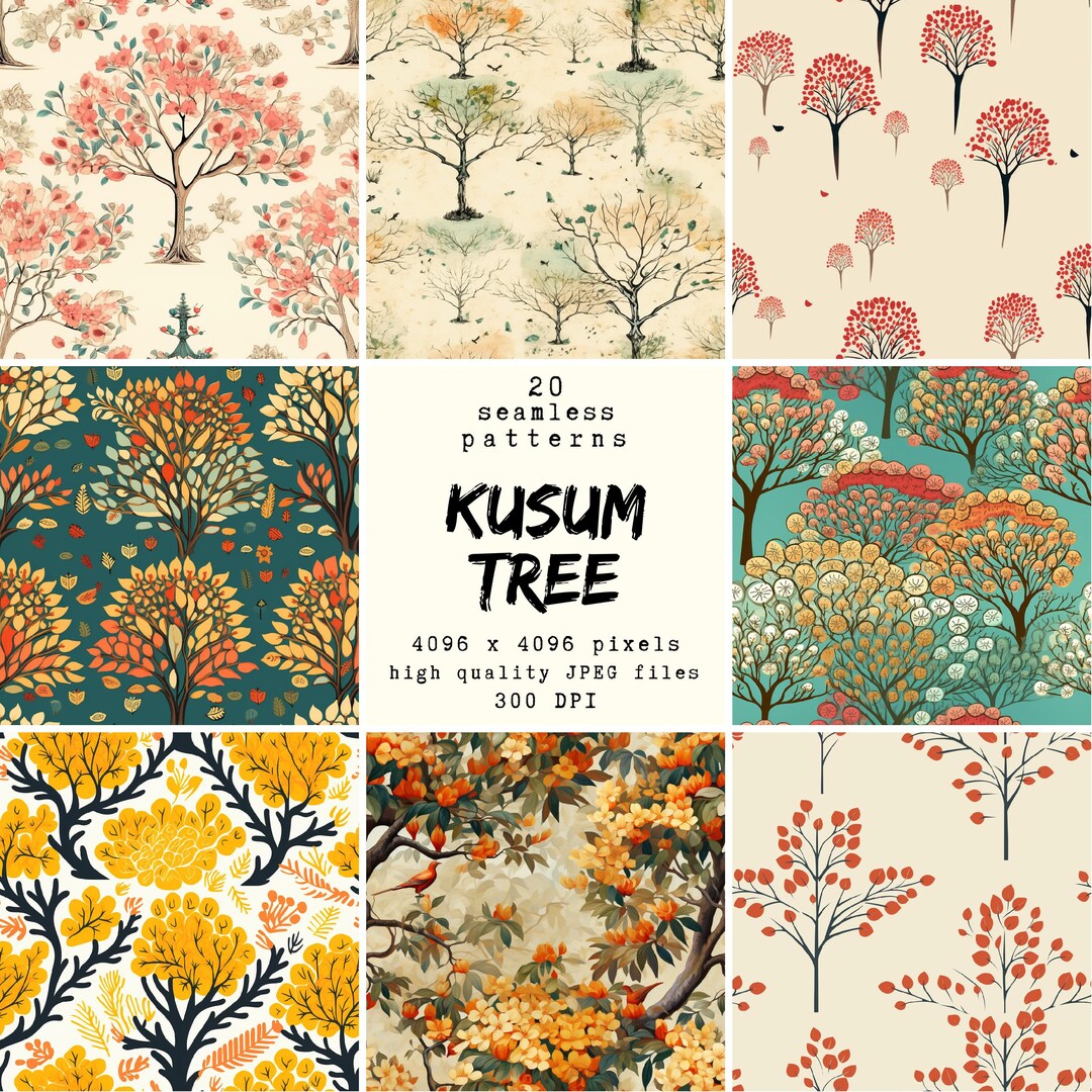 Kusum Tree Pattern - Digital Paper - 20 Seamless Patterns for Crafts ...