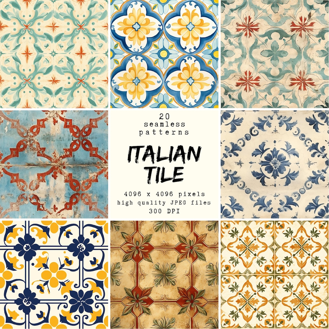 Italian Tile Pattern - Digital Paper - 20 Seamless Patterns for Crafts ...