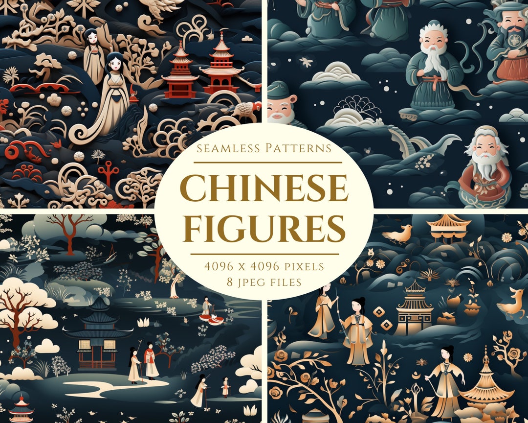 Chinese Figures Digital Paper - Seamless Papers for Crafts and ...
