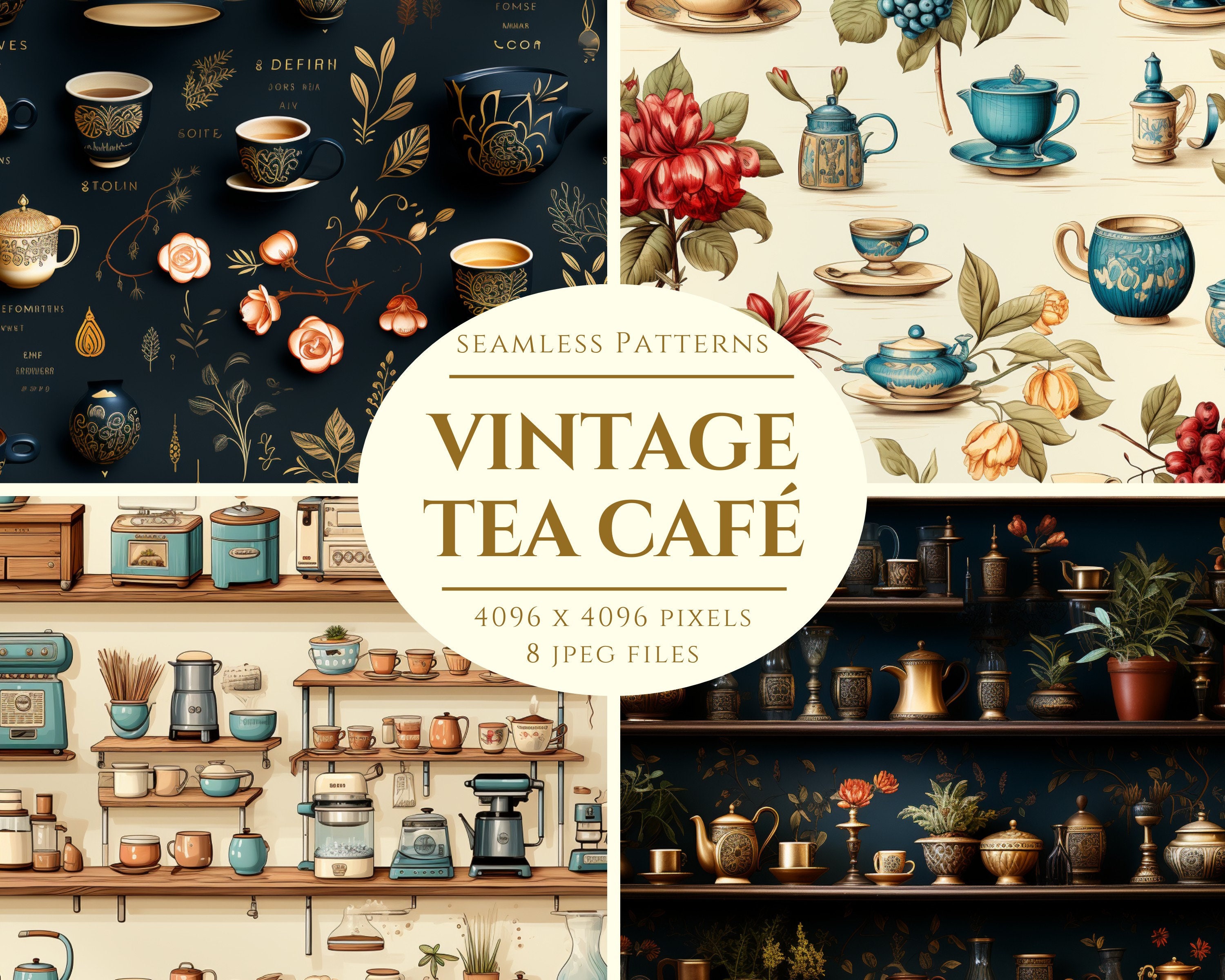 Vintage Tea Café Digital Paper Seamless Patterns for Crafts - Etsy