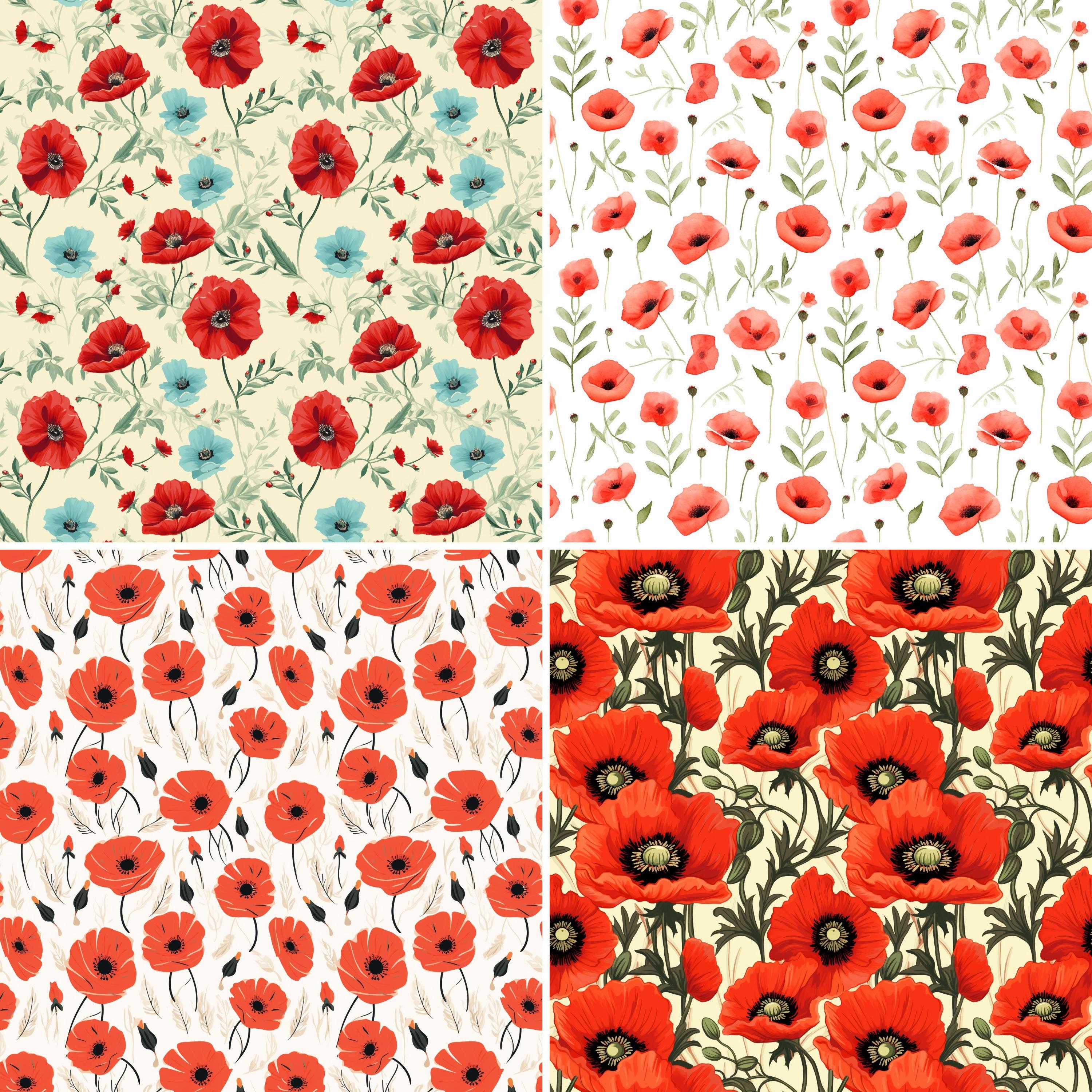 Poppy Flower Digital Paper: 20 Seamless Patterns (print Ready) - Etsy