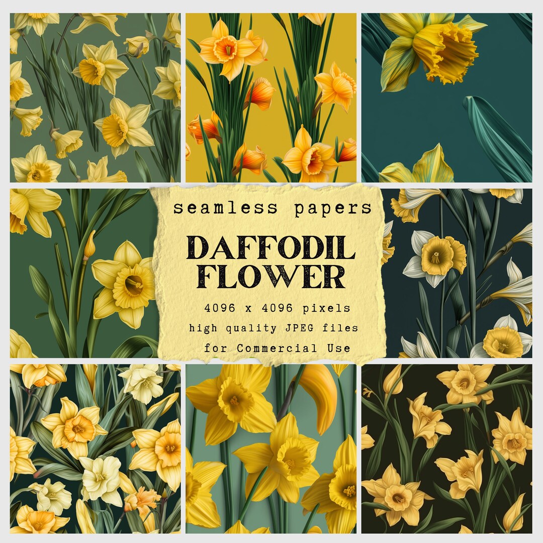Daffodil Flower Pattern Digital Paper - Seamless Papers for Crafts and ...