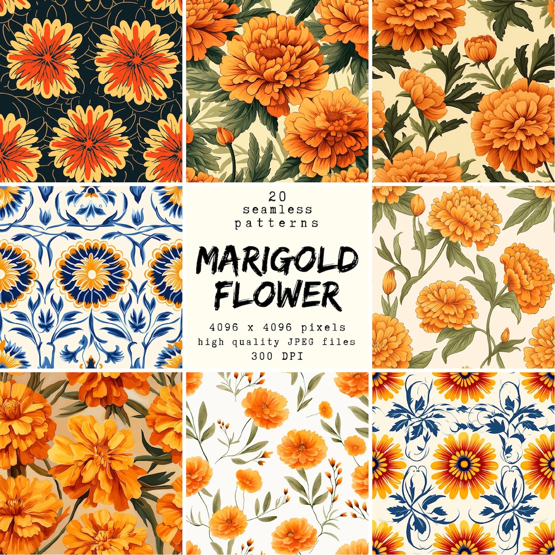 Marigold Flower Digital Paper: 20 Seamless Patterns (digital Download ...