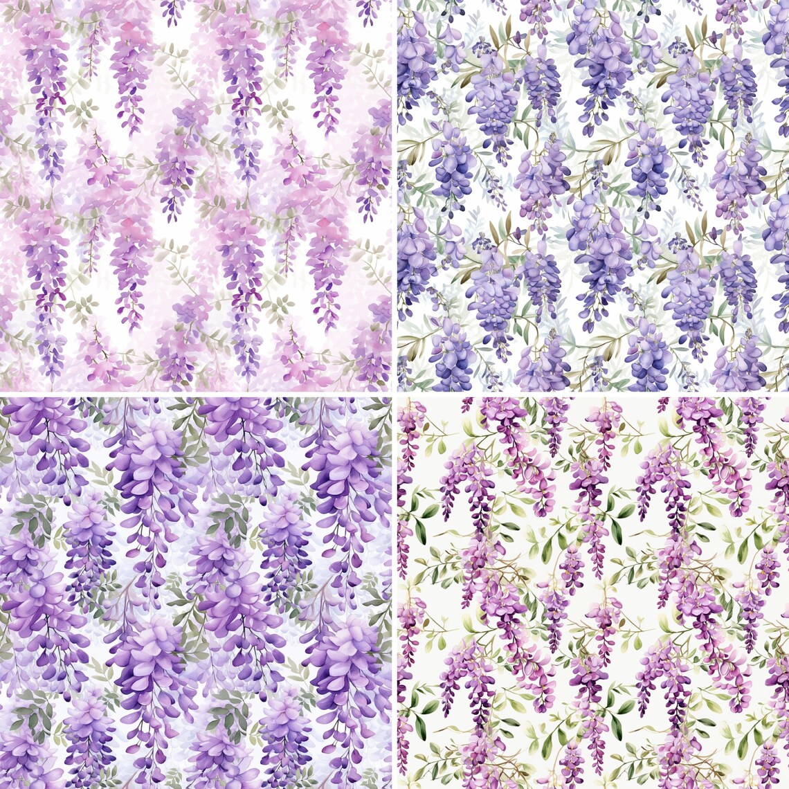 Watercolor Wisteria Pattern - Digital Paper - 20 Seamless Patterns for ...