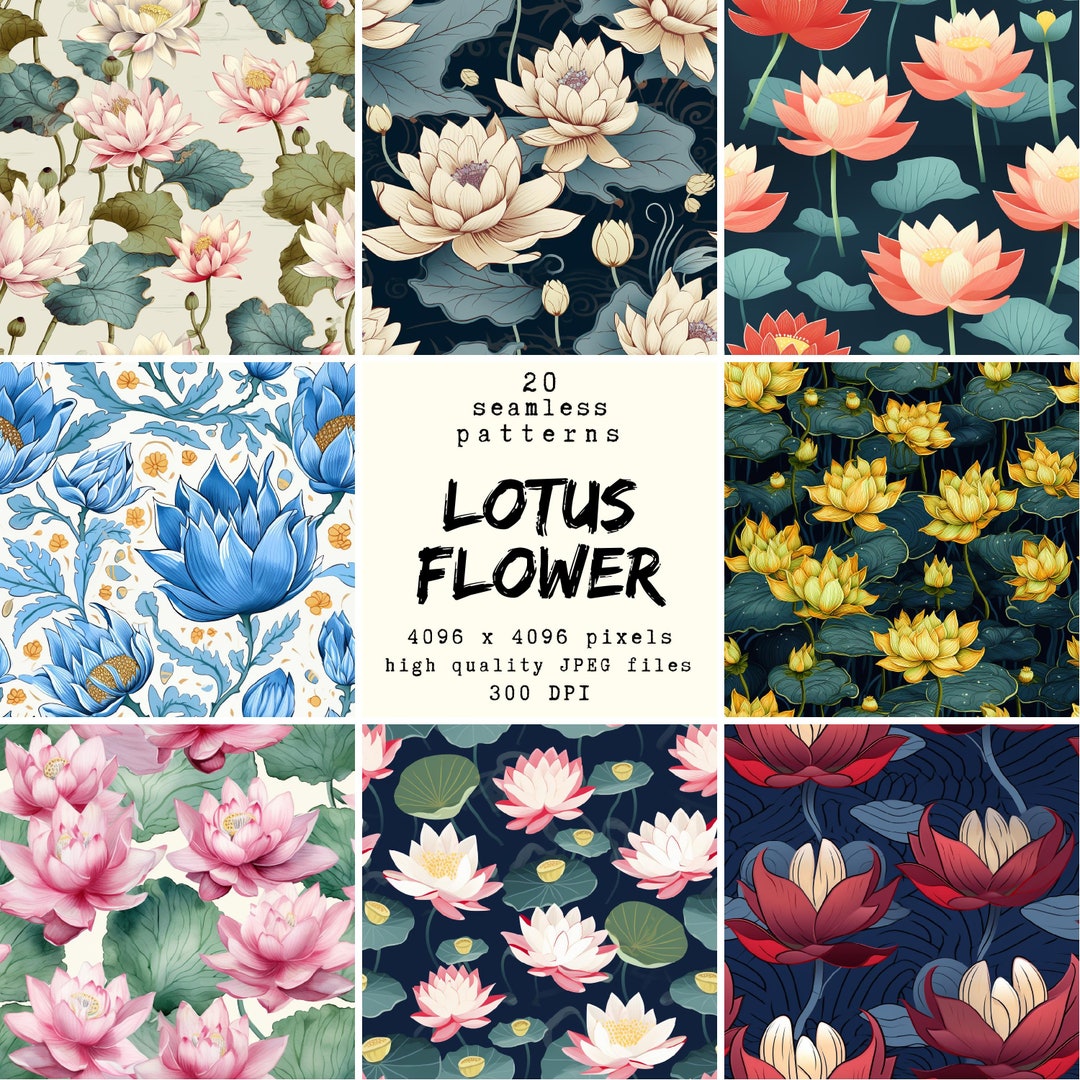 Lotus Flower Digital Paper: 20 Seamless Patterns (print Ready) - Etsy