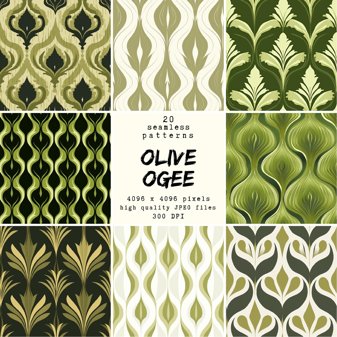 Olive Ogee Seamless Pattern: 20 Digital Papers (digital Download) - Etsy