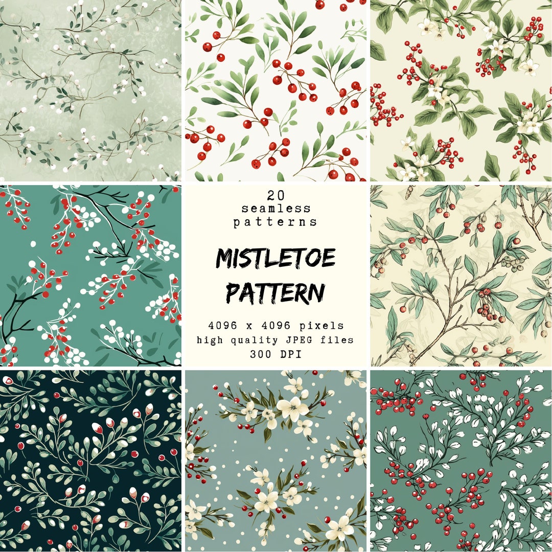 Mistletoe Pattern - Digital Paper - 20 Seamless Patterns for Crafts and ...