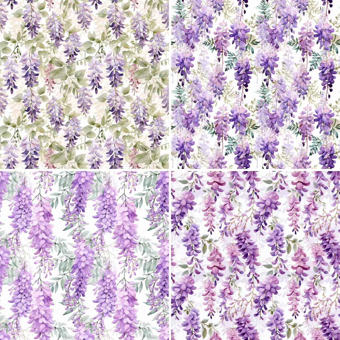 Watercolor Wisteria Pattern - Digital Paper - 20 Seamless Patterns for ...