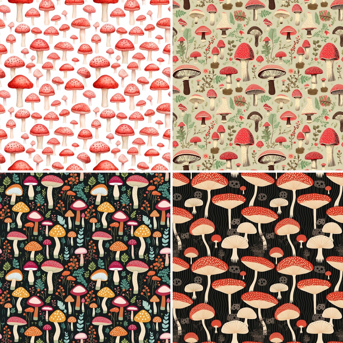 Mushroom Pattern Digital Paper: 20 Seamless Designs (digital Download ...