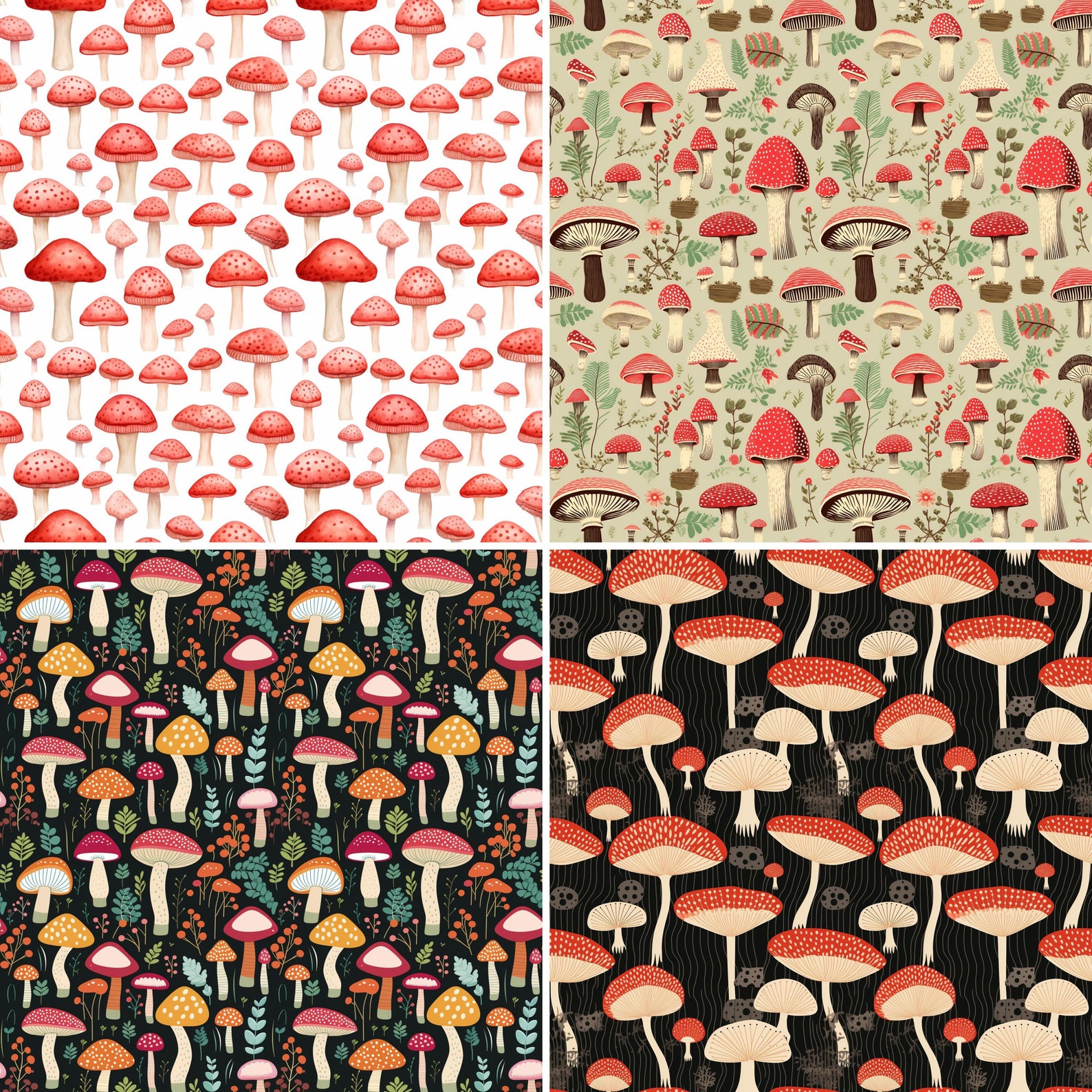 Mushroom Pattern Digital Paper: 20 Seamless Designs (digital Download ...
