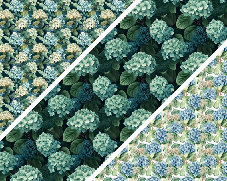 Hydrangea Flower Pattern Digital Paper - Seamless Papers Instant ...