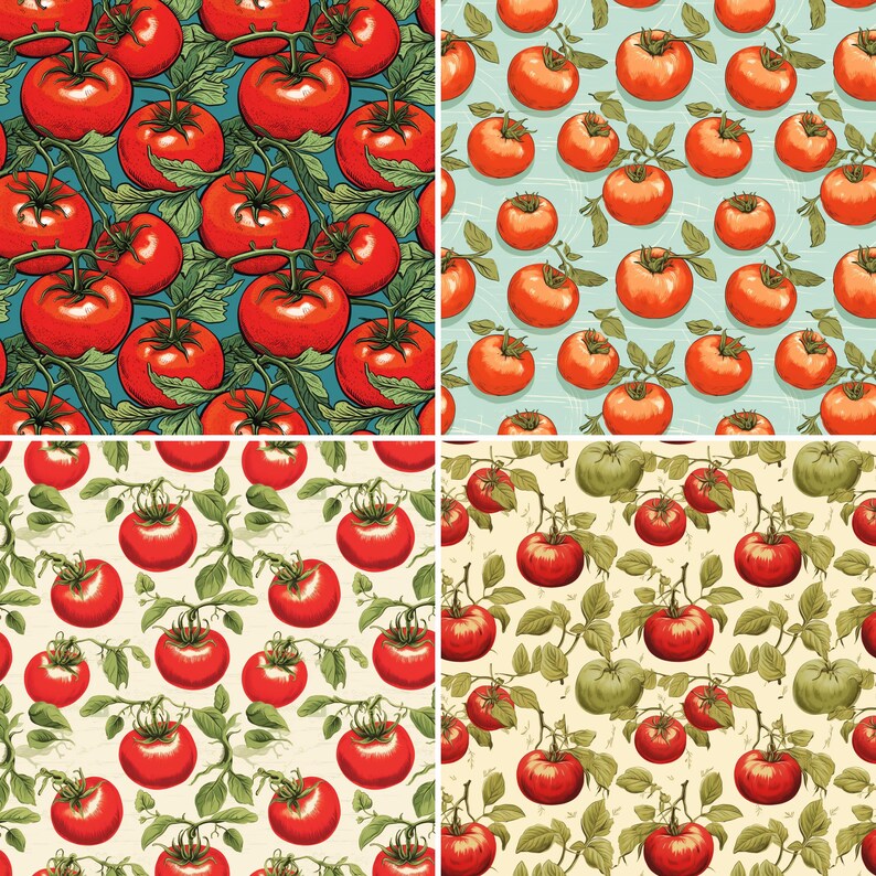 Retro Tomato Pattern: Seamless Digital Paper (20 Designs) - Etsy