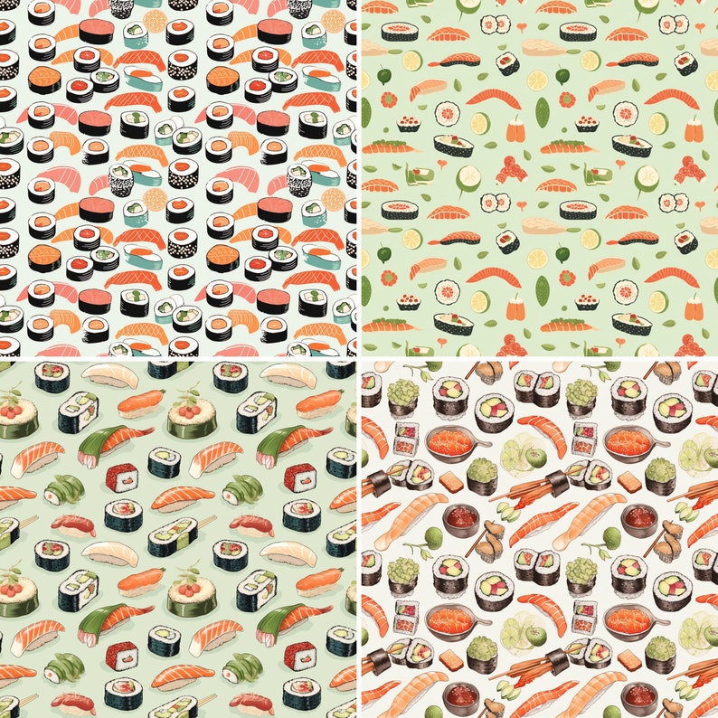 Sushi Pattern: 20 Seamless Digital Papers (print Ready) - Etsy