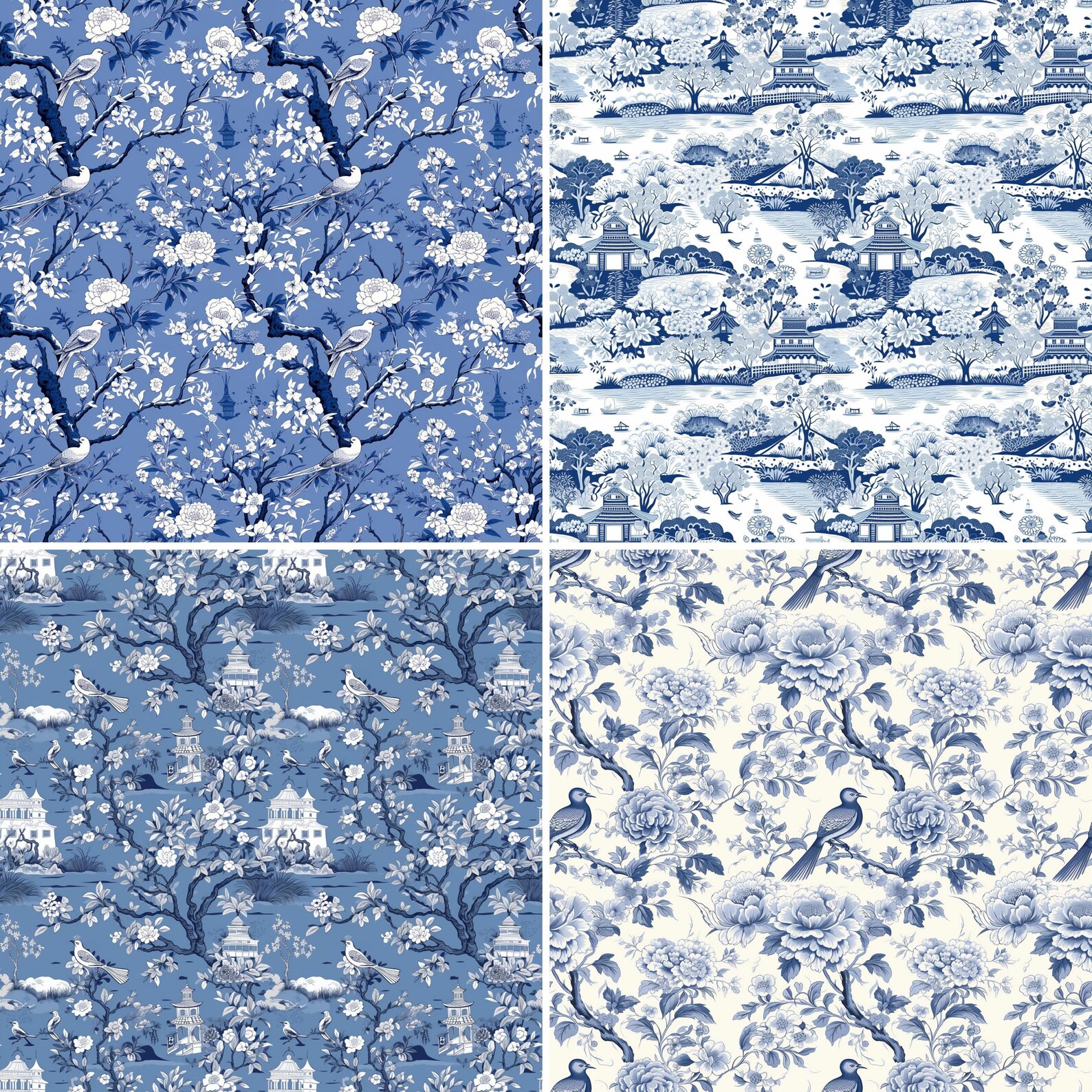 Chinoiserie Blue Digital Paper: 20 Seamless Floral Patterns (digital ...