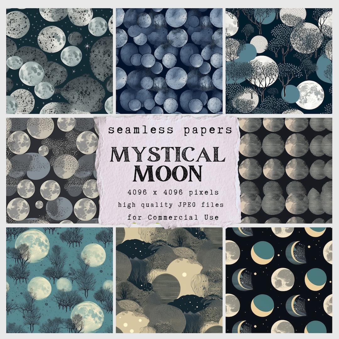 Mystical Moon Pattern Digital Paper - Seamless Papers for Crafts and ...