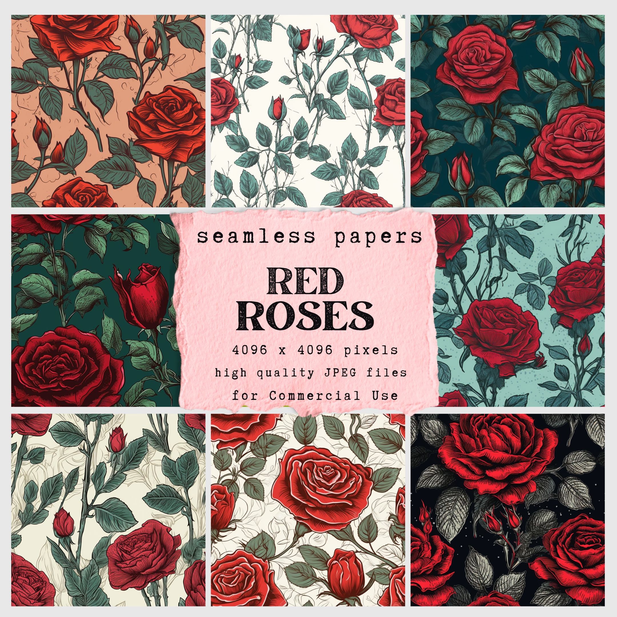 Red Roses Pattern Digital Paper - Seamless Papers for Crafts and ...